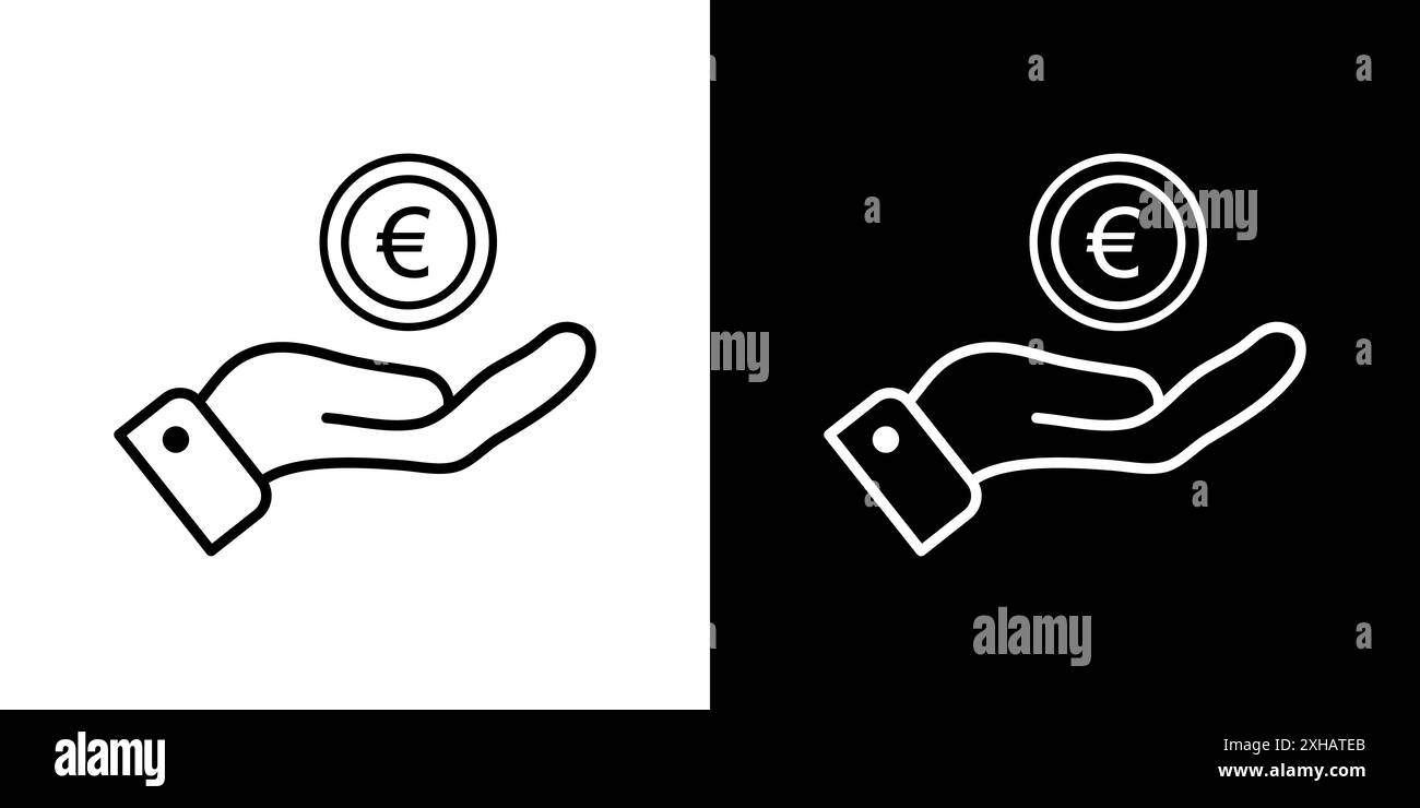 Open hand with Euro coin line icon. Money and financial concepts Stock ...