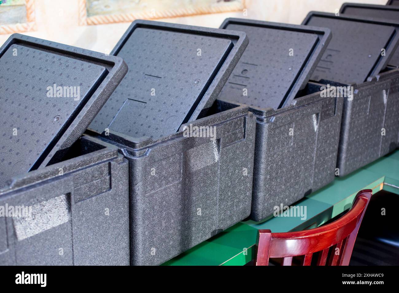 A view of a row of foam insulated coolers Stock Photo - Alamy