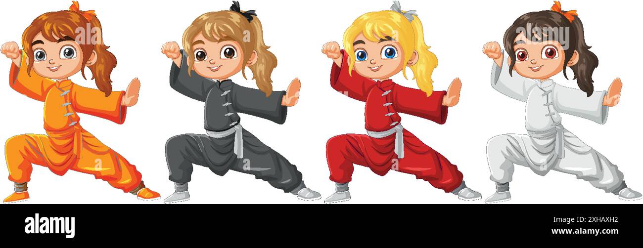 Four kids in martial arts poses Stock Vector Image & Art - Alamy
