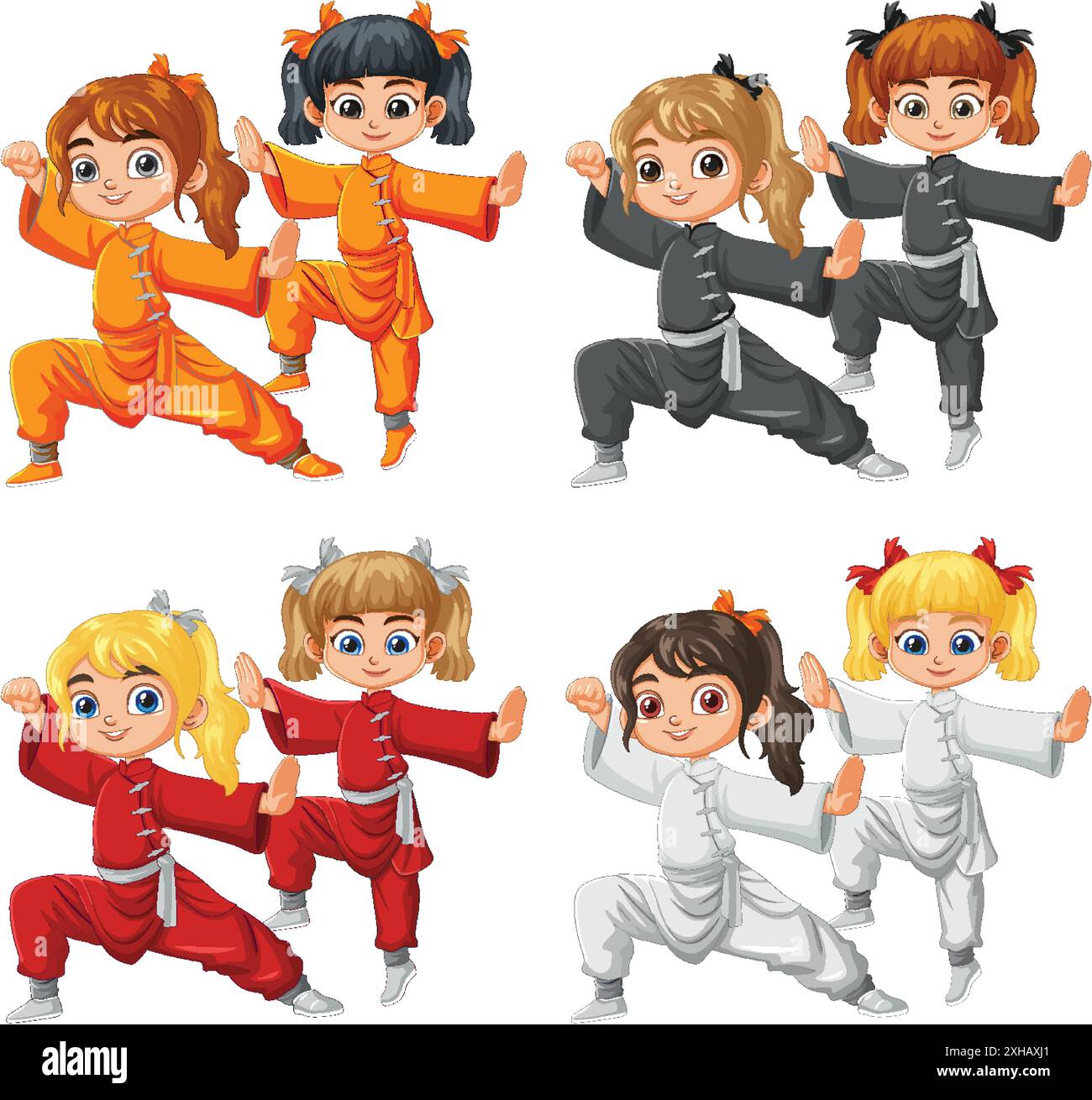 Kids in colorful uniforms performing martial arts poses Stock Vector Image & Art - Alamy