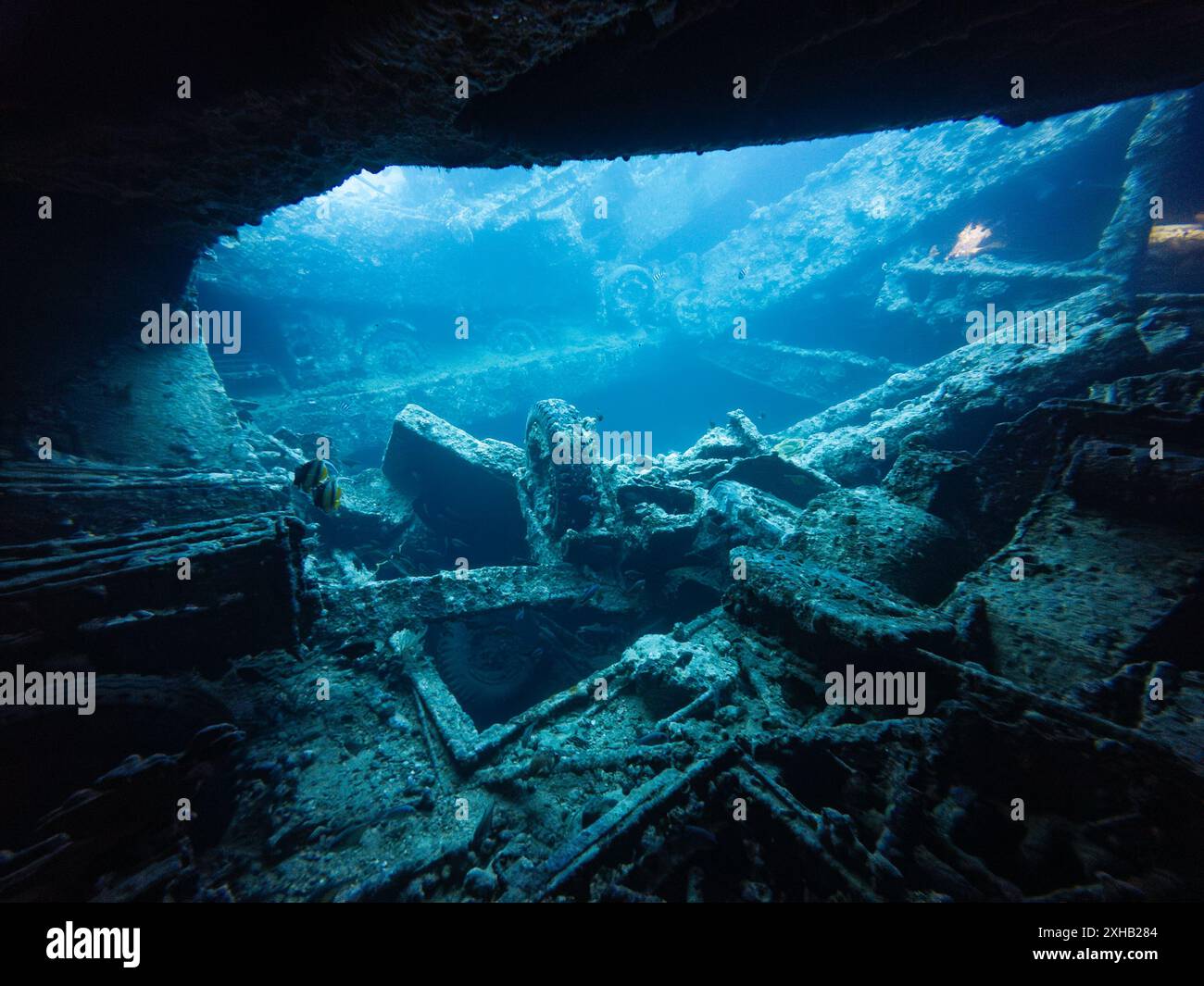 SS Thistlegorm Sunken WW2 Ship Wreck Cargo Hold Interior Stock Photo ...