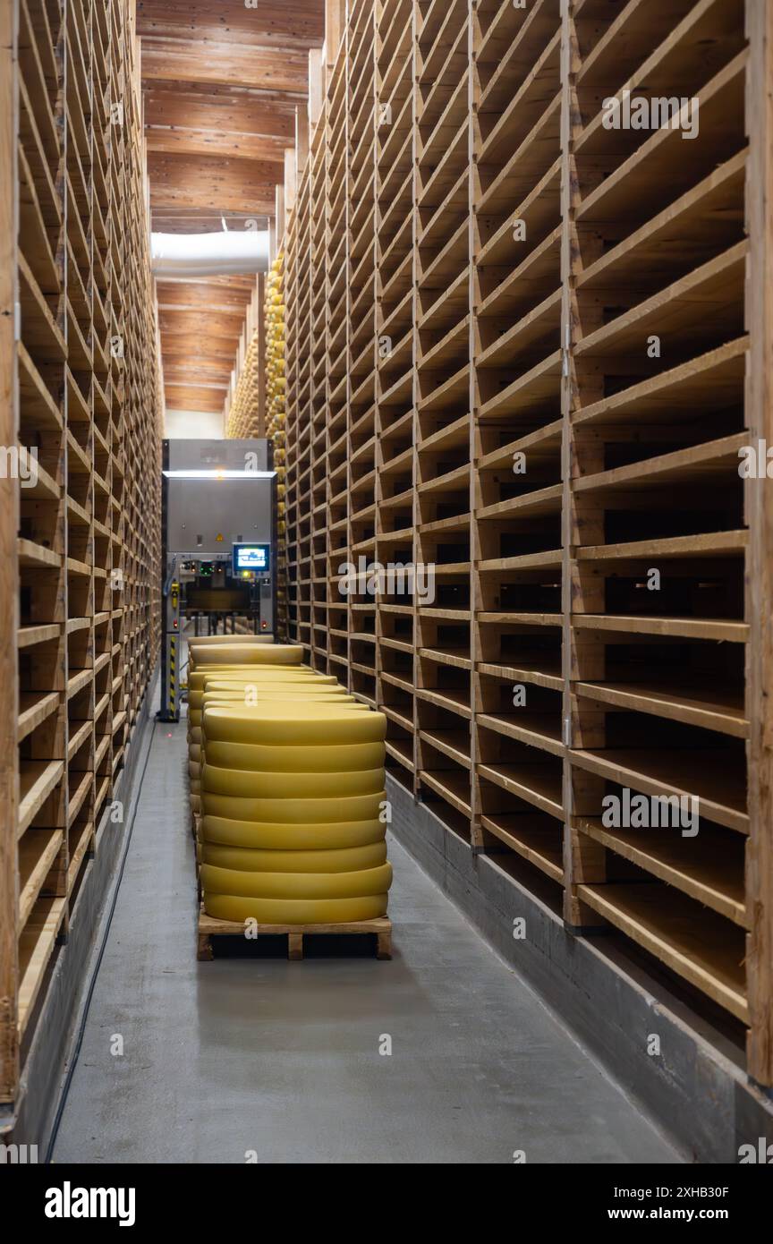 Aging rooms with many shelves in cheese caves, central location for ...