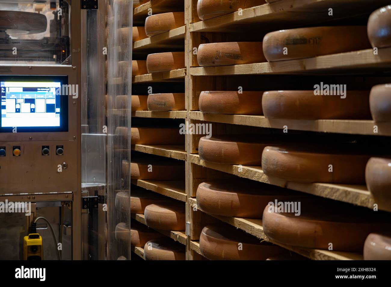 Aging rooms with many shelves in cheese caves, central location for ...