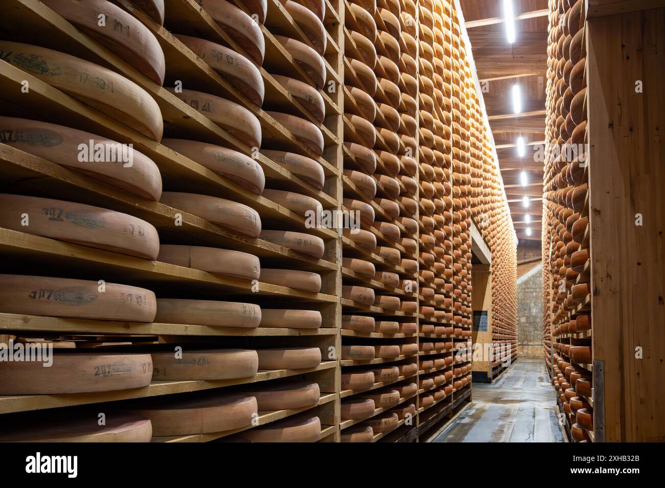Aging rooms with many shelves in cheese caves, central location for ...