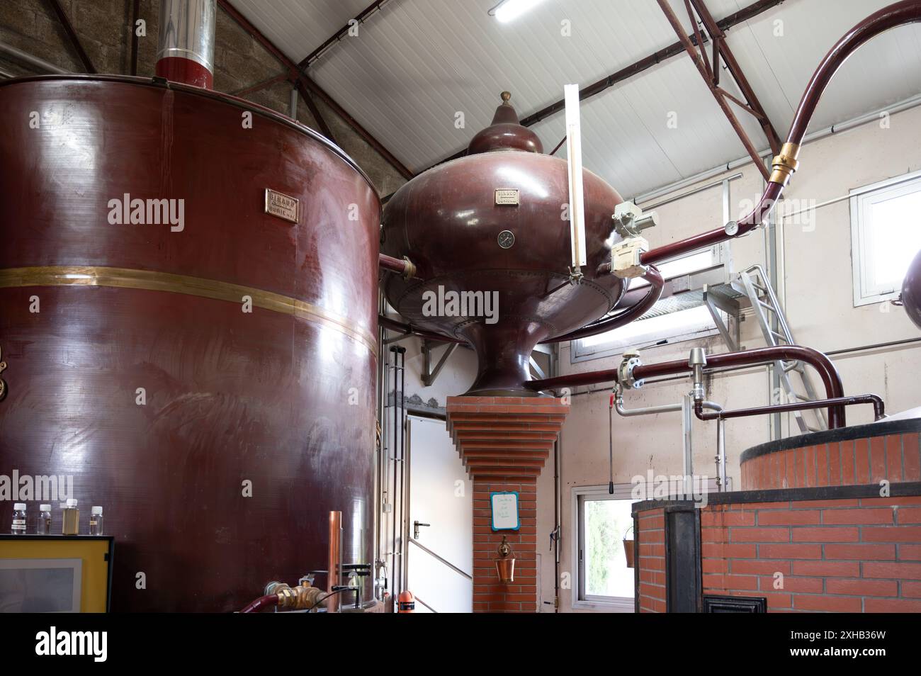 Double distillation process of cognac spirits in Charentias copper ...