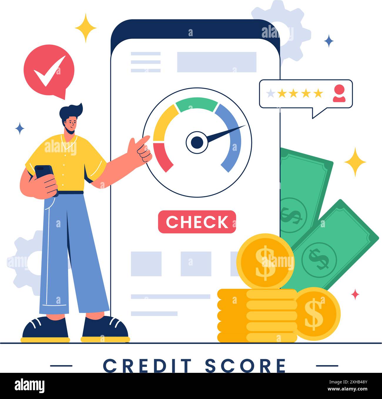 Credit Score Vector Illustration with Loan Arrow Gauge Speedometer ...