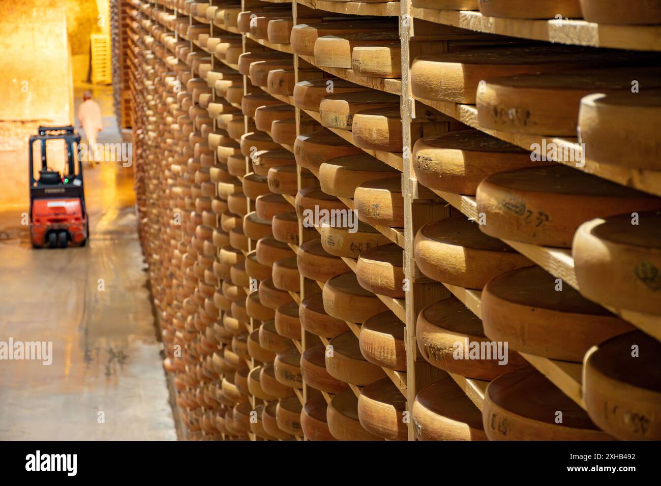 Aging rooms with many shelves in cheese caves, central location for ...
