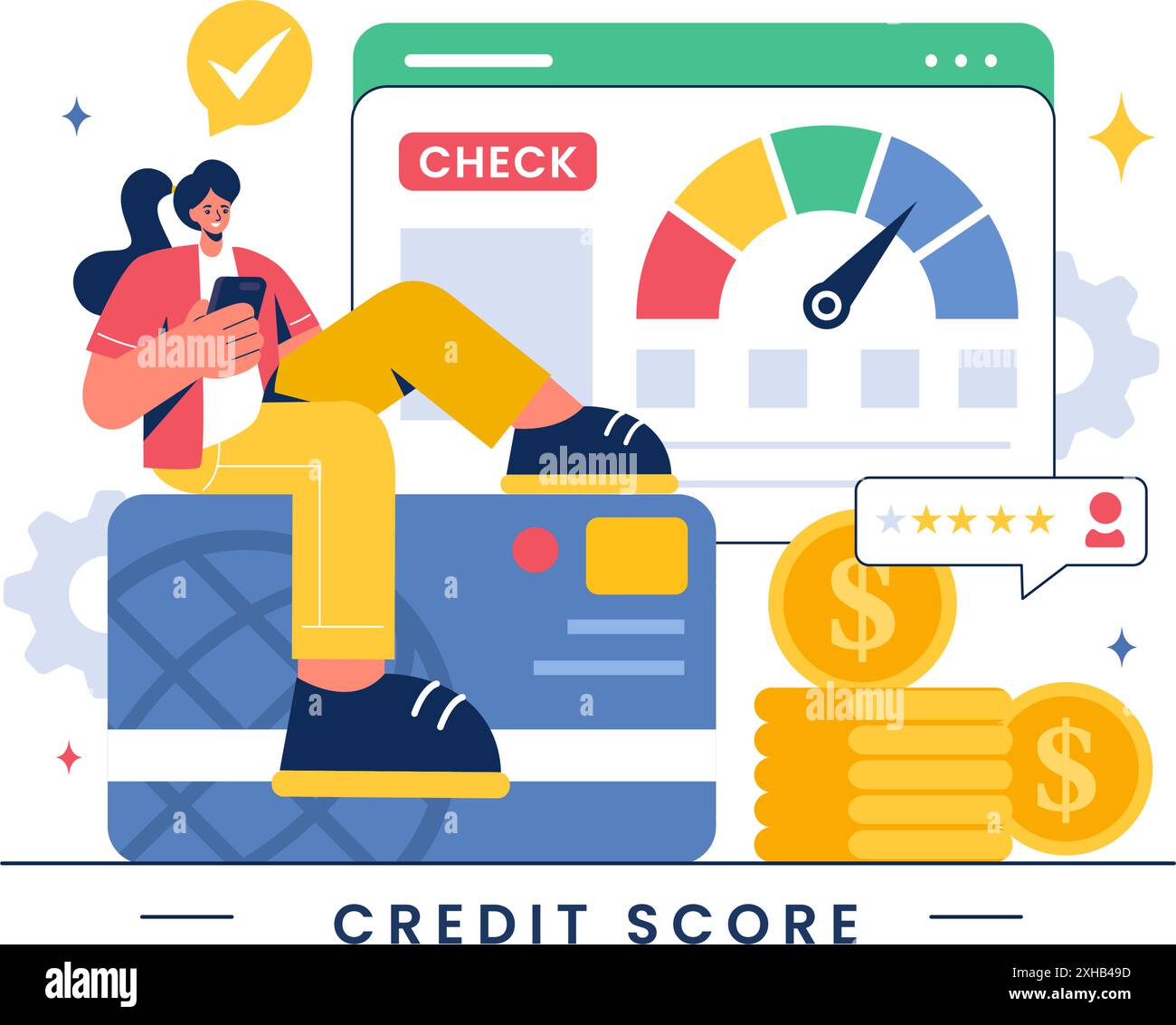 Credit Score Vector Illustration with Loan Arrow Gauge Speedometer ...