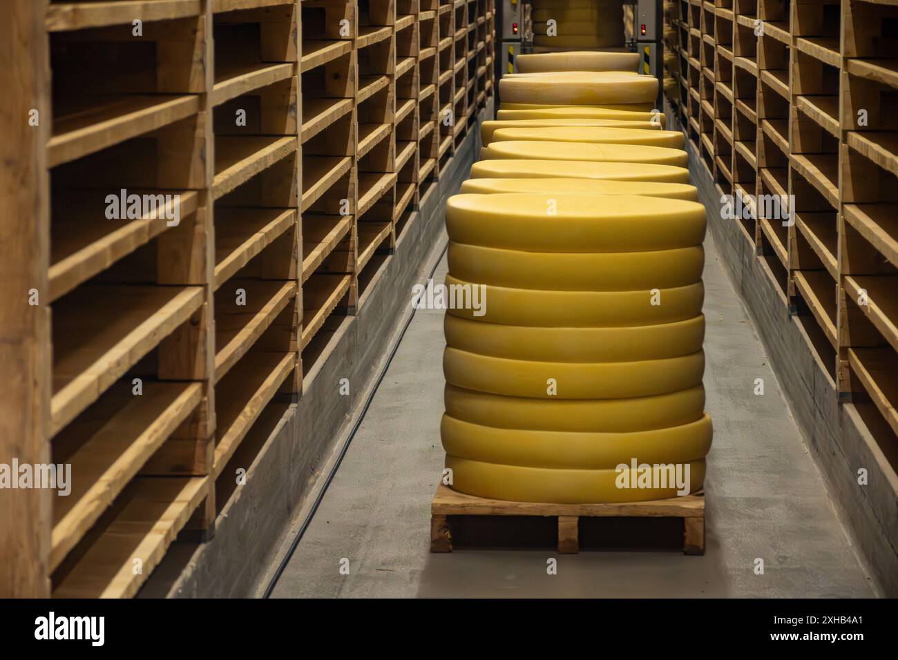 Aging rooms with many shelves in cheese caves, central location for ...