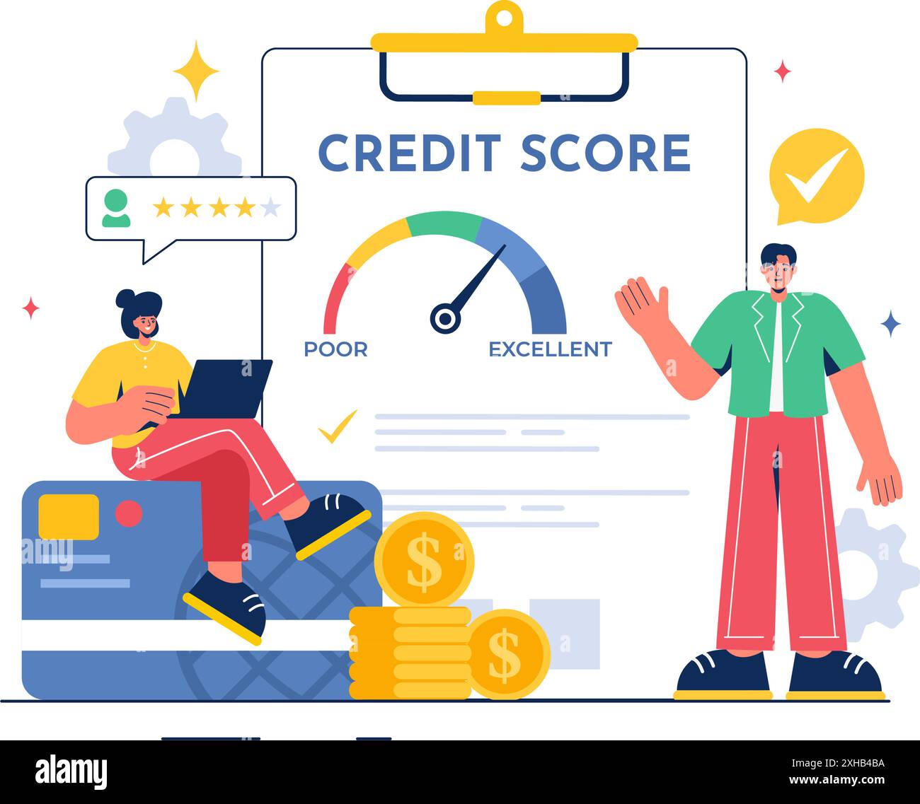 Credit Score Vector Illustration with Loan Arrow Gauge Speedometer ...