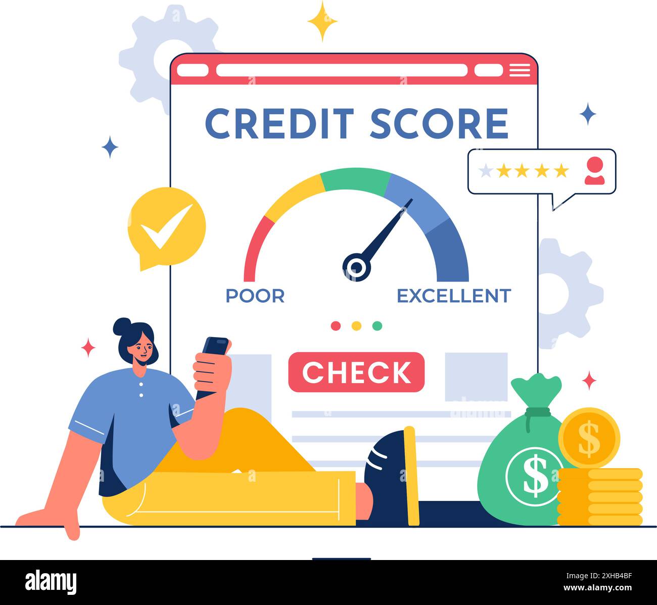 Credit Score Vector Illustration with Loan Arrow Gauge Speedometer ...