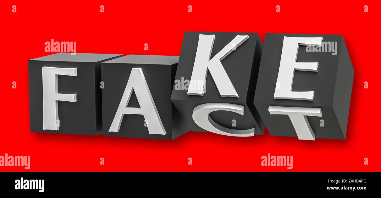 Cubes with letters flip over and the words change from FACT to FAKE ...