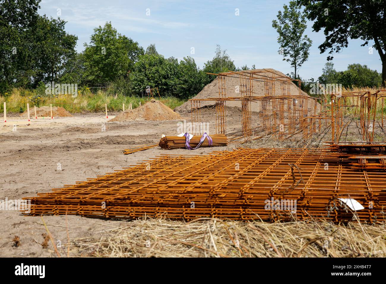 Reinforcing steel wire mesh laying on the ground of a construction site ...