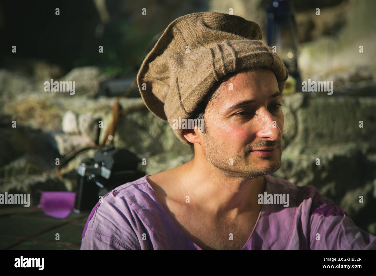 Emotional Portrait close up. A man, an Arab mercenary in old clothes ...