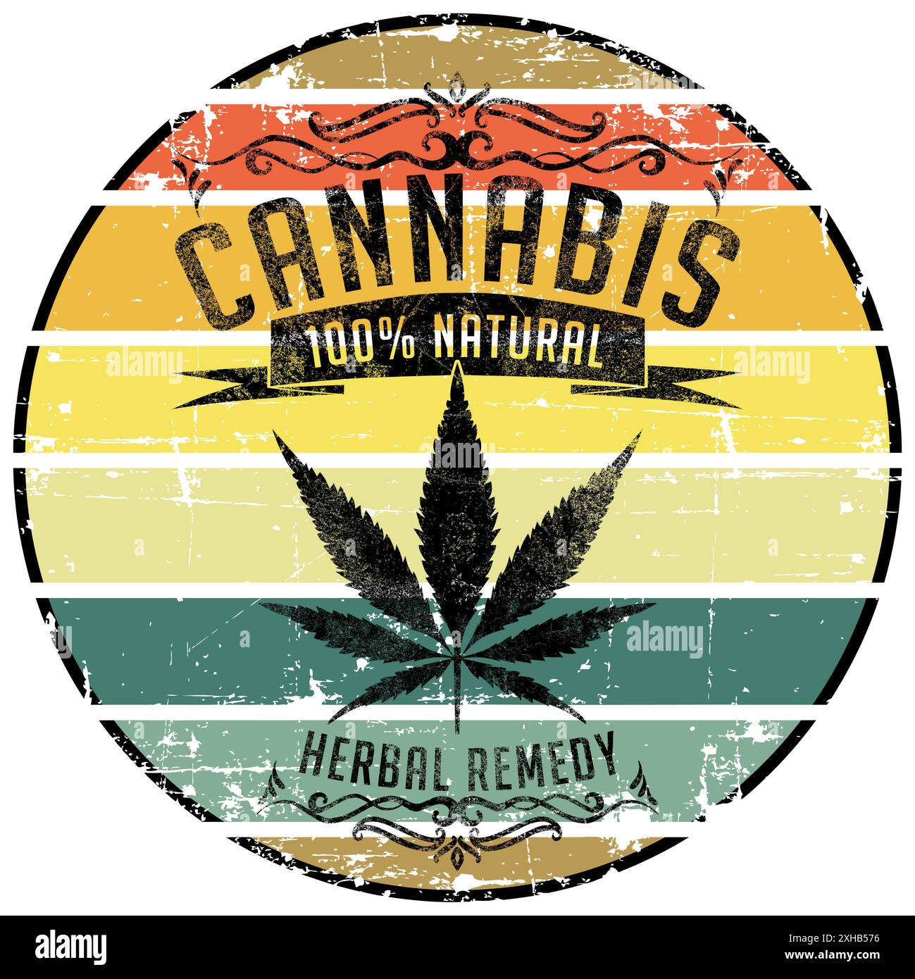 Cannabis Leaf - Retro Weed Graphic Design With A Distressed Grunge ...