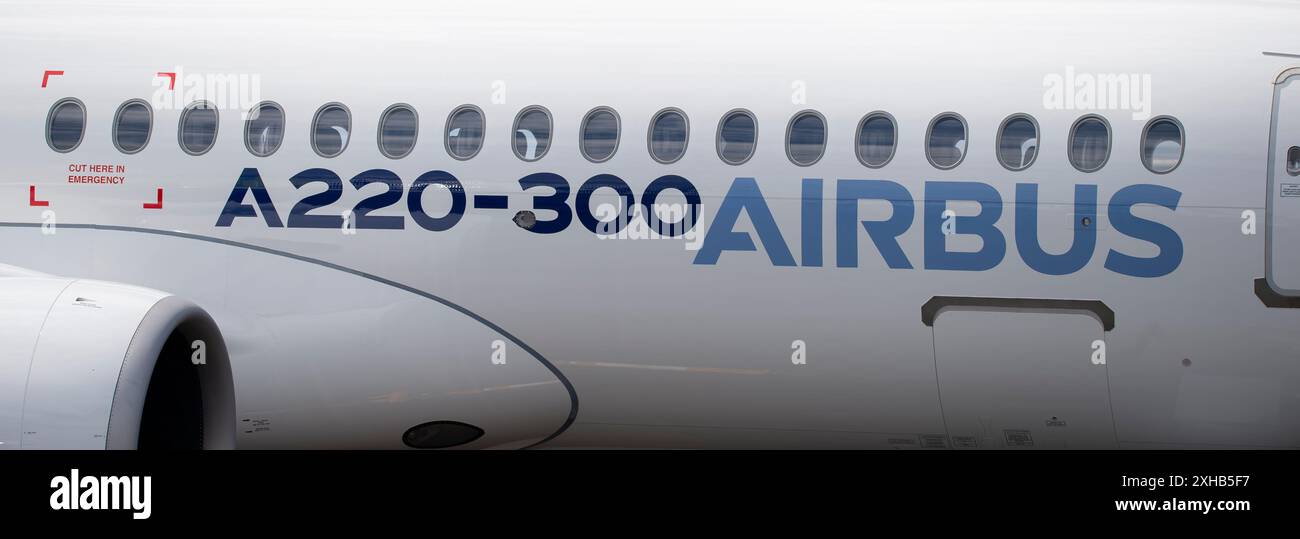 Airbus A220-300 aircraft in static display at Farnborough, England ...