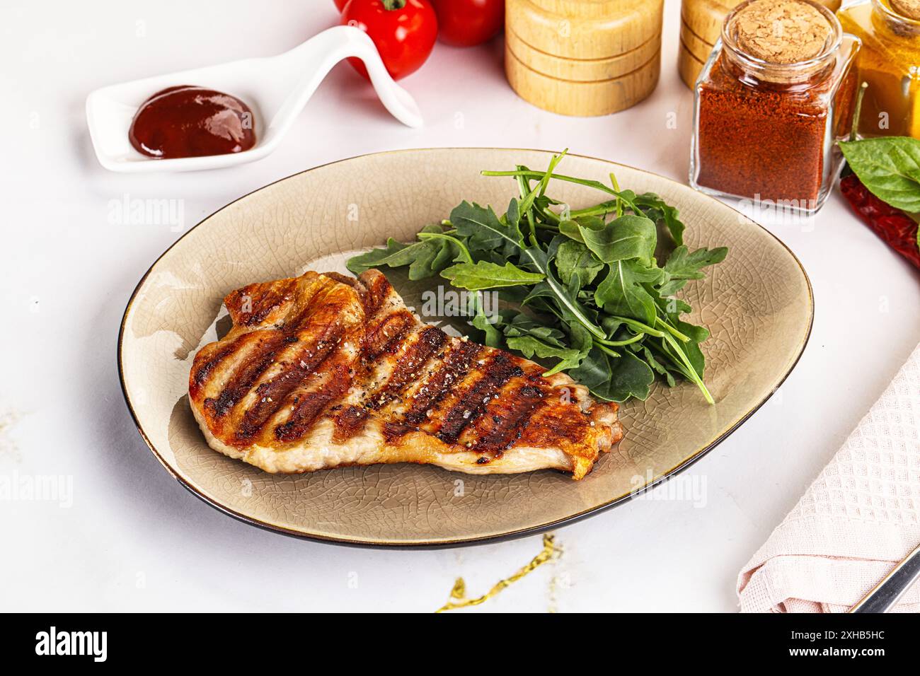Delicous grilled pork meat steak with sauce Stock Photo - Alamy