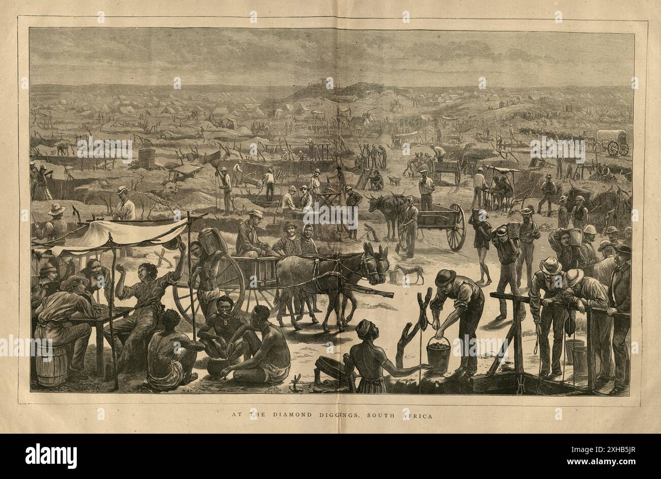 Miners digging for diamonds in South Africa, Victorian, 1870s, 19th ...