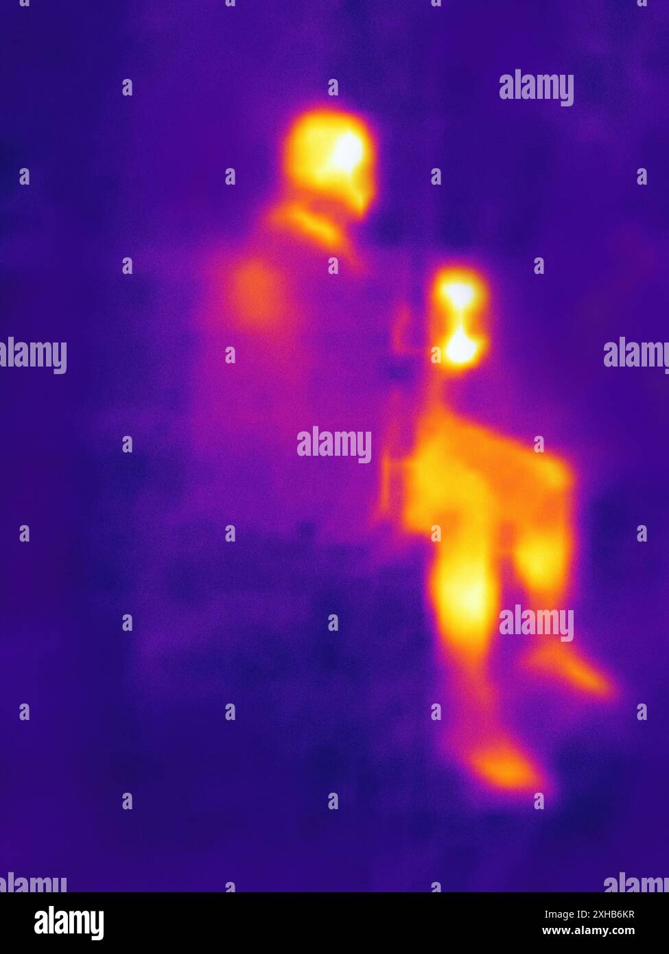 The image from thermal imager device. Human heat map. Blurred ...