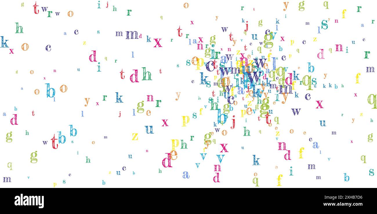 Scattered letters of latin alphabet. Colorful childish floating ...