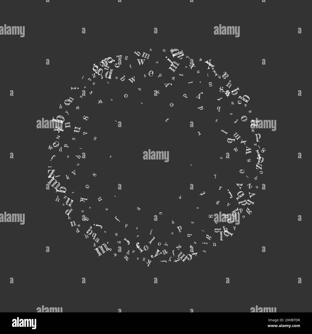 Falling letters of English language. White chalk characters of Latin ...