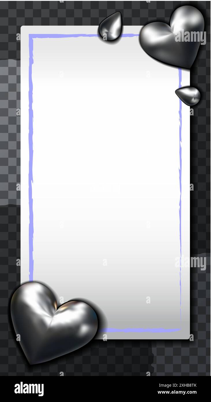 Elegant Metallic Chrome Heart Frame Stories Template Black grunge ...