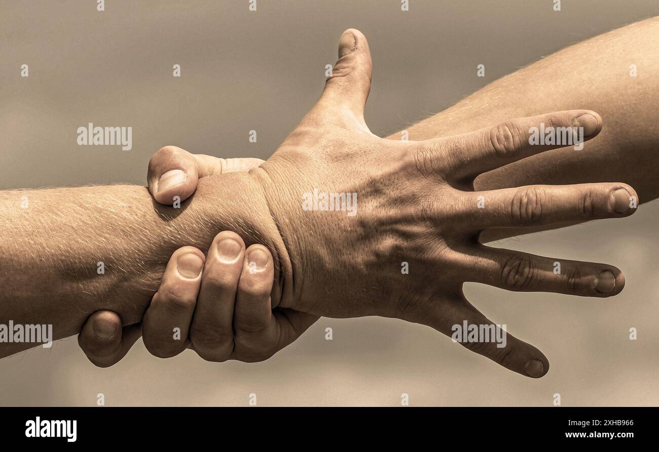 Man help hands, guardianship, protection. Two hands, isolated arm ...