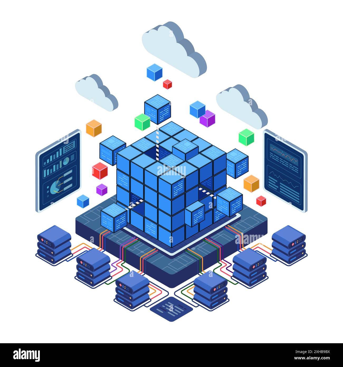 Isometric Data Center Block with Servers and Cloud Computing. Big Data Analytics Concept Stock ...