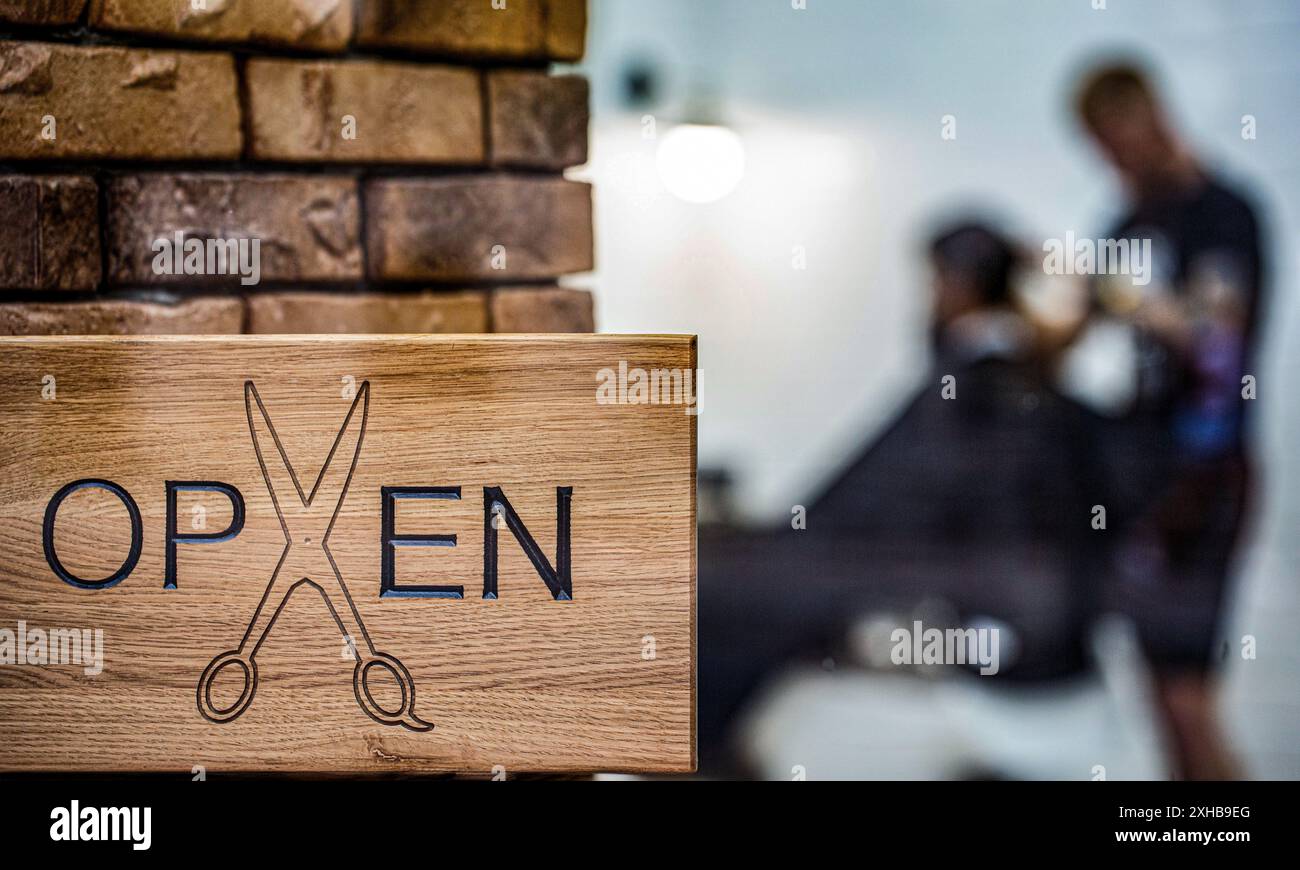 Barber shop open sign hi-res stock photography and images - Alamy