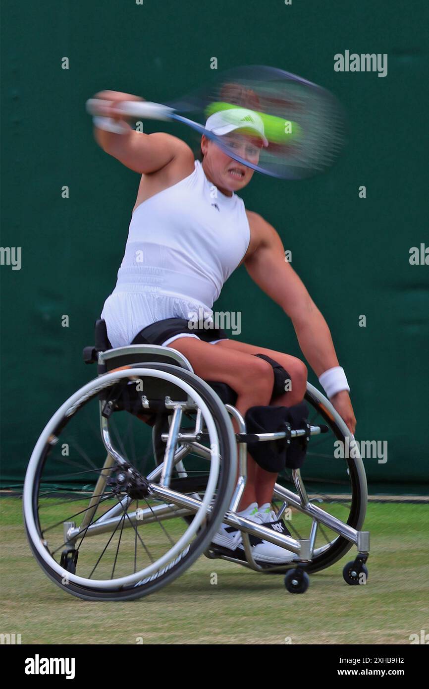Dana Mathewson of the USA in the womens wheelchair tennis Wimbledon ...