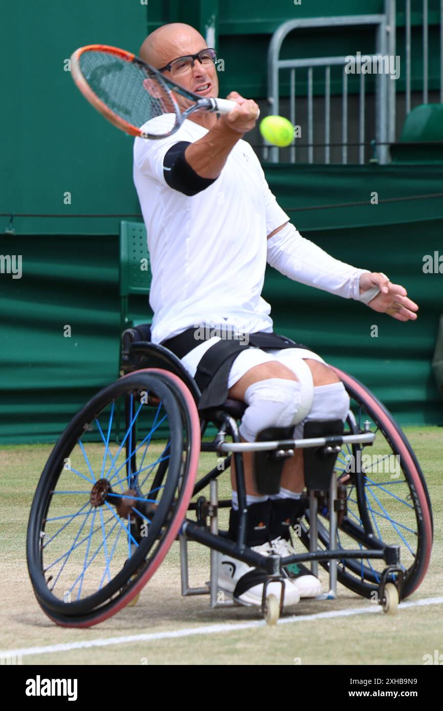 Guy Sasson of Israel in the mens wheelchair singles Wimbledon 2024 ...