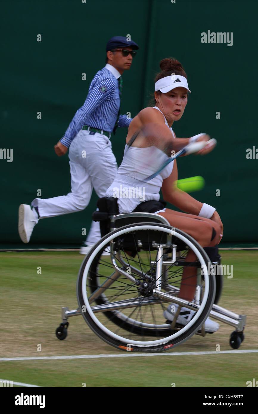 Dana Mathewson of the USA in the womens wheelchair tennis Wimbledon ...