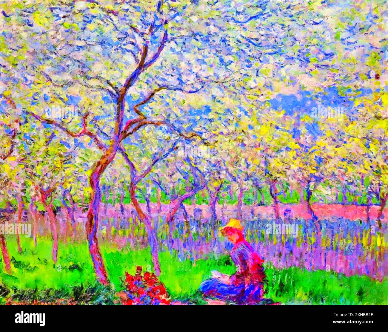 Orchard in springtime Stock Vector Images - Alamy