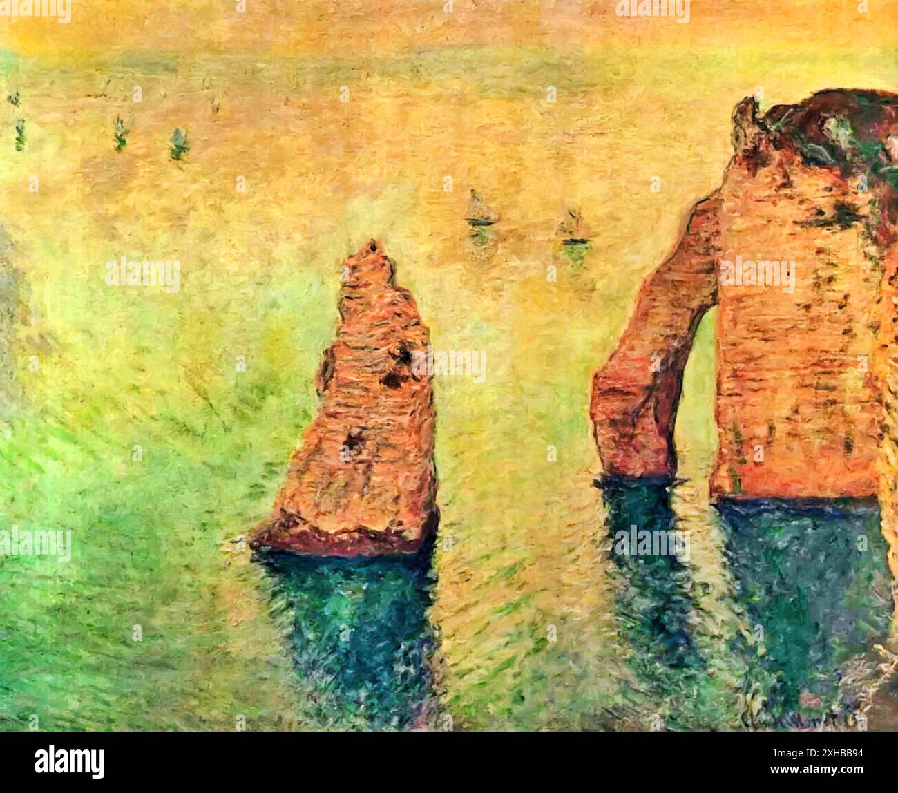 Sailing boats off the rock Needle, 1885 (painting) by Artist Monet ...