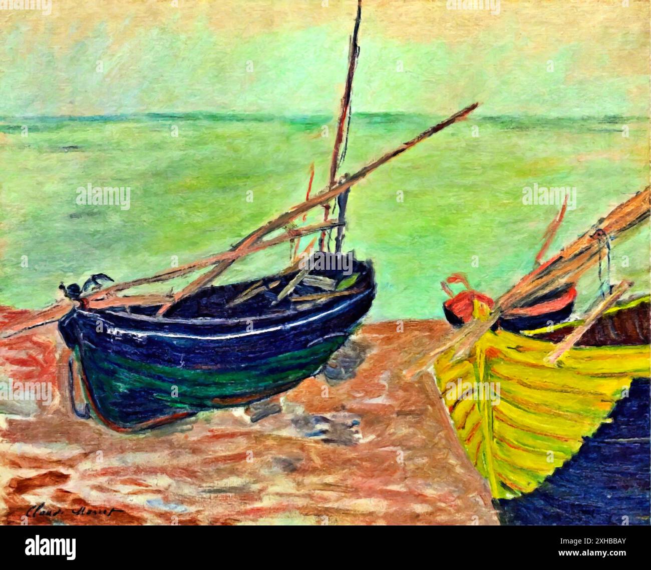 Study of boats on the beach at Etretat, 1885 (painting) by Artist Monet ...