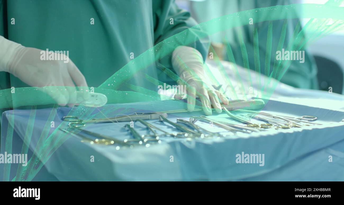 Surgeon preparing surgical instruments on table, ready for medical ...