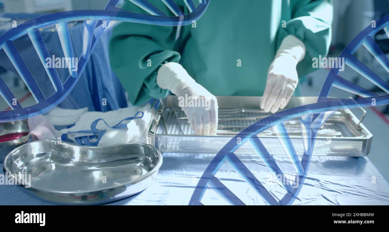 Preparing surgical instruments, medical professional in scrubs and ...