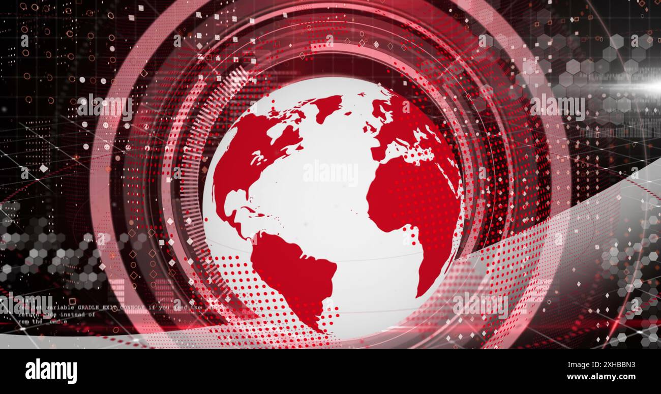 Digital globe with red and white abstract patterns, representing global ...