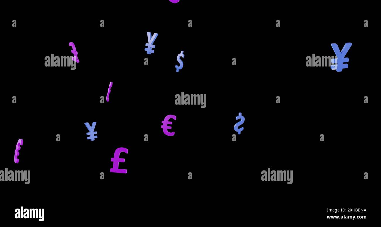 Floating currency symbols including dollar, euro, yen, and pound on ...