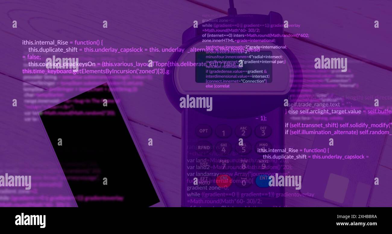 Overlaying programming code, smartphone and payment terminal ...