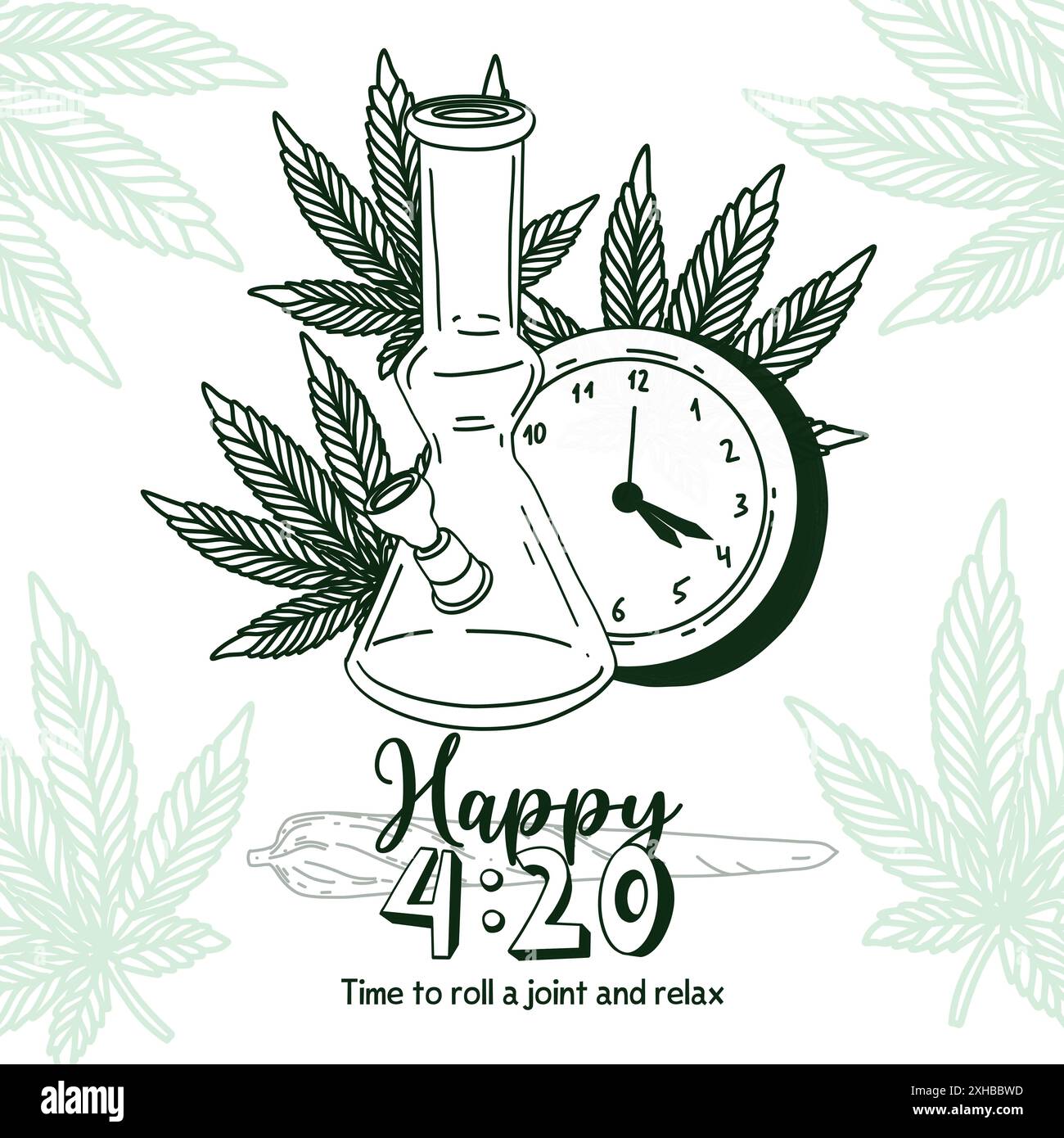 Cannabis banner with clock and time 4:20 and bong surrounded by ...
