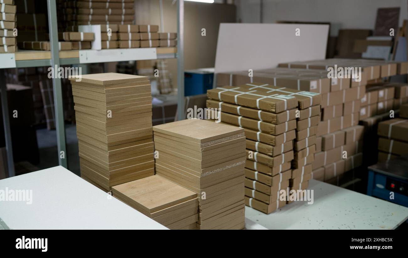 Empty boxes for packaging goods. Warehouse with boxes ready before ...