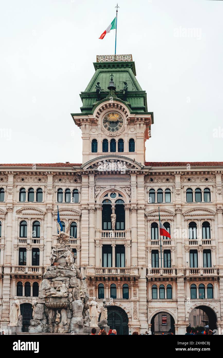 Trieste city hall and Fountain of the four continents at Piazza Unita d ...
