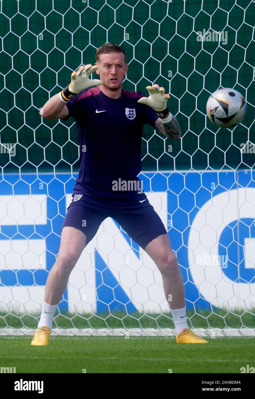 England's Jordan Pickford warm up before a training session at the Spa ...