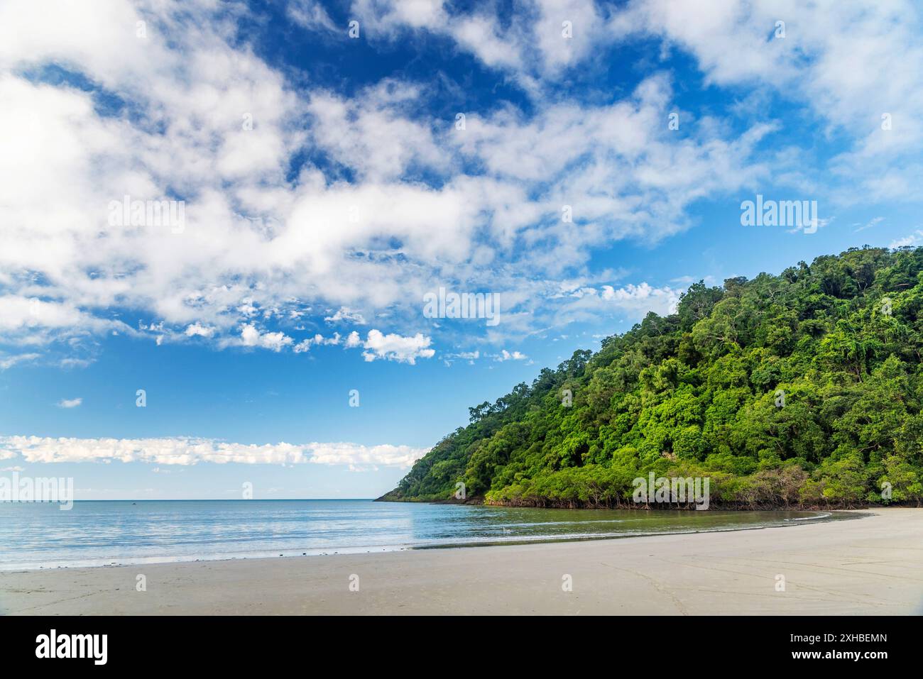 Picturesque tropical coastal sandy Kulki Beach in Daintree rainforest ...