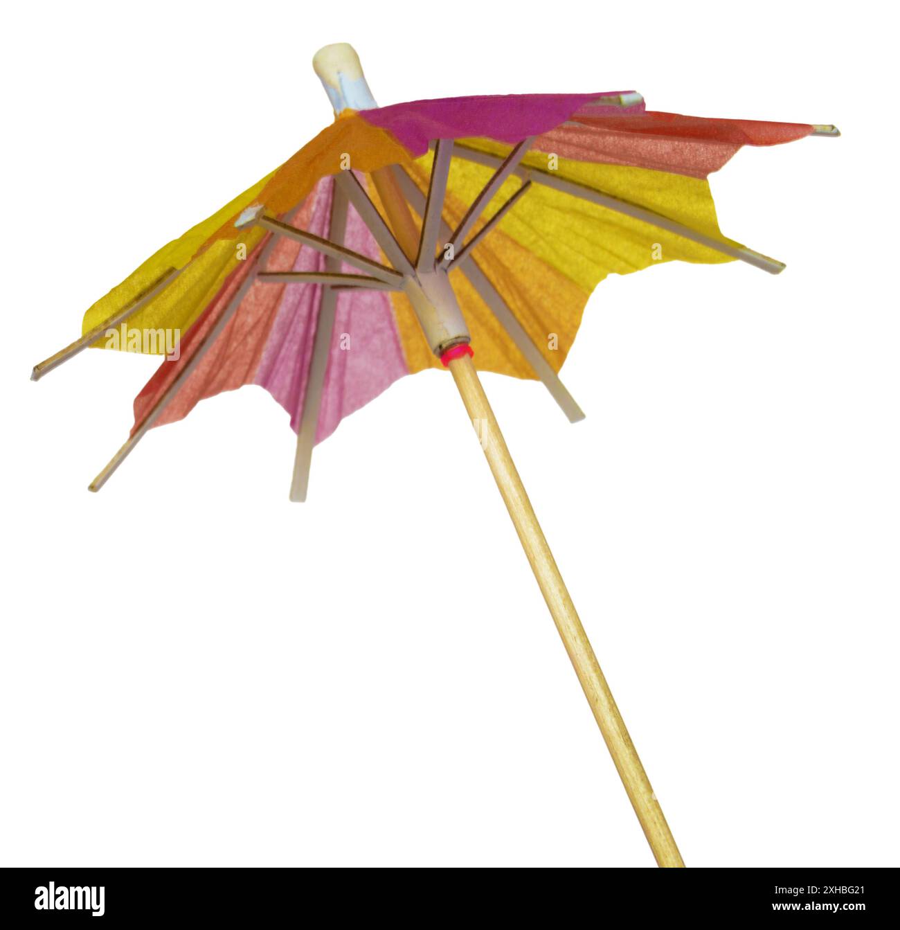 Isolated paper umbrella in multiple colors seen from slightly below ...