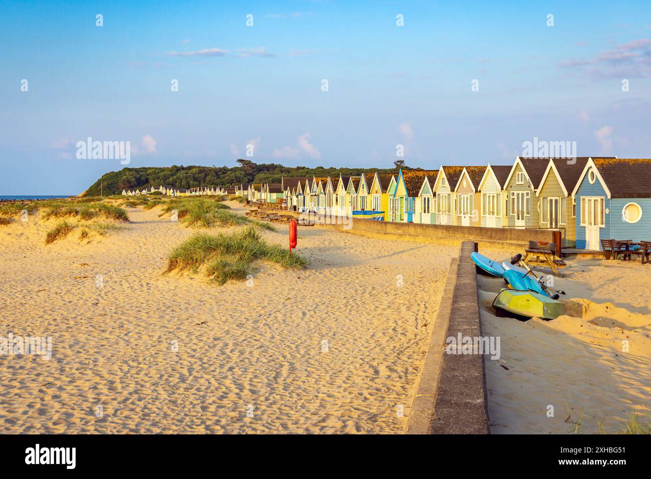 Colourful Beach huts on Mudeford Spit in Dorset, England. Beach huts ...