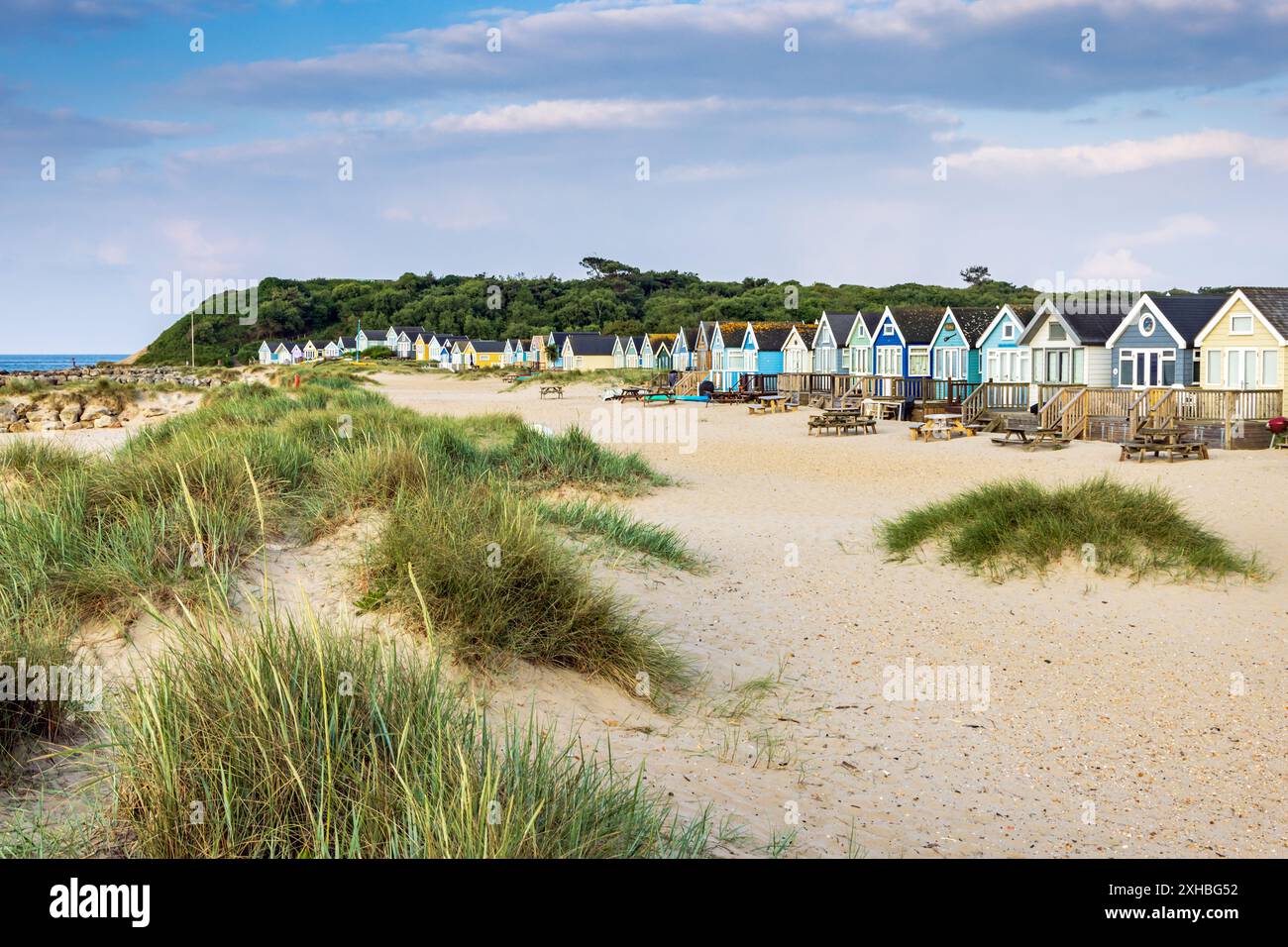 Colourful Beach huts on Mudeford Spit in Dorset, England. Beach huts ...