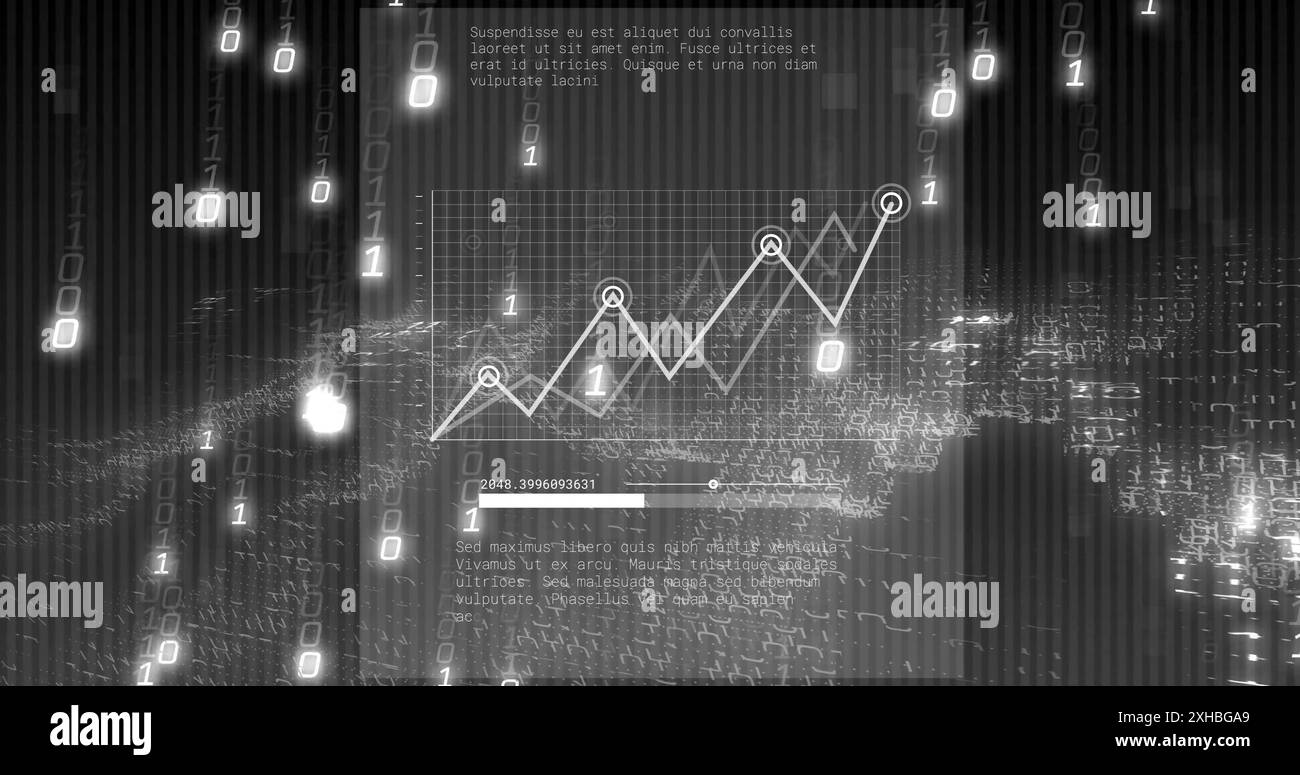 Analyzing digital financial data with binary code and graph, futuristic finance concept Stock ...
