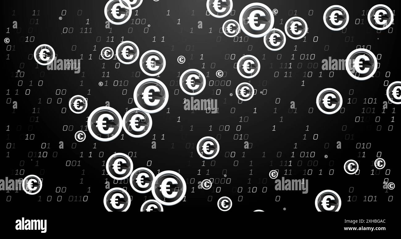 Image of euro dollar sign, binary coding and financial data processing Stock Photo - Alamy